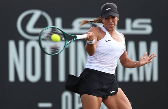 Jessica Bouzas warned by umpire after nearly breaking Wimbledon dress ...
